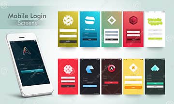 Mobile Login Screens UI Kit with Smartphone. Stock Illustration ...