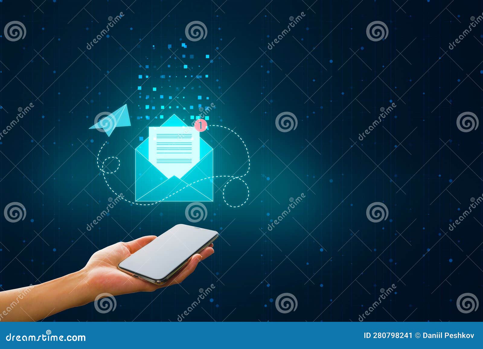 Mobile Mailbox, Email and Mail Application Concept with Paper List in ...