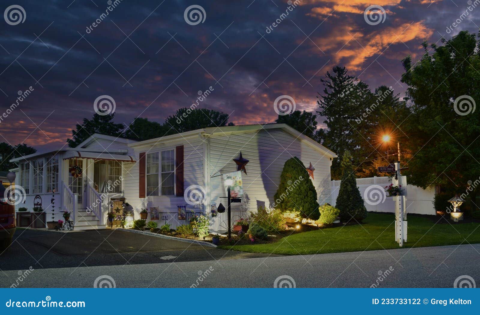 Mobile, Manufactured, Modular, Prefabbed Home As Seen at Dusk Stock ...