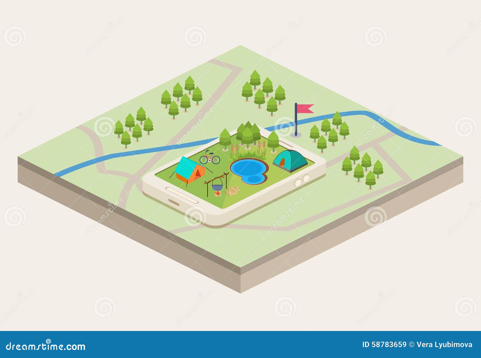 Campsite Mobile App Page Onboard Screen Template. Friends Characters ...