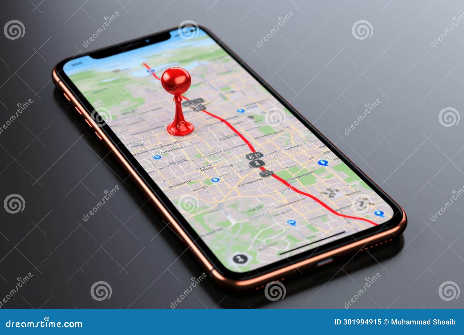 Mobile Mapping 3D Render of Smartphone with Red Map Pointer Stock ...