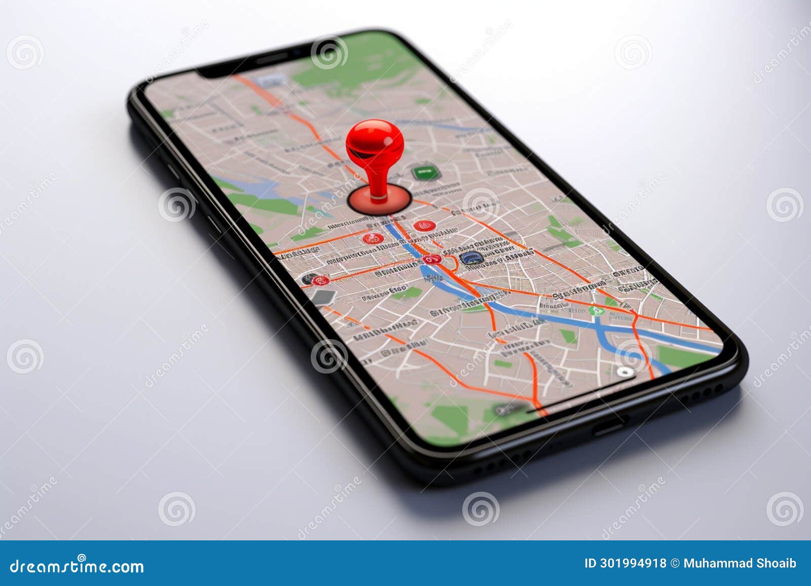 Mobile Mapping 3D Render of Smartphone with Red Map Pointer Stock ...