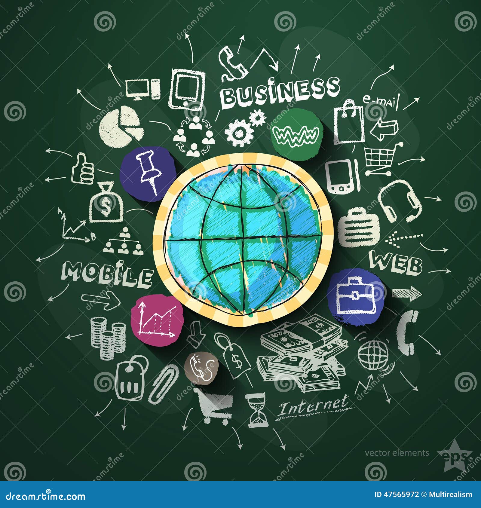 Mobile Marketing Collage with Icons on Blackboard Stock Vector ...