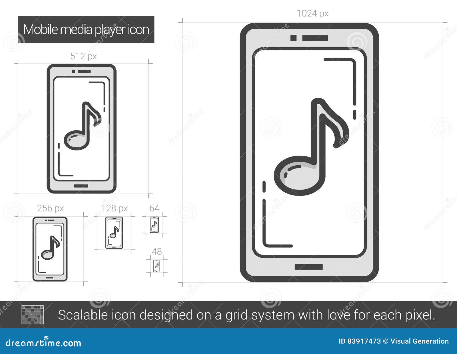 Mobile Media Player Line Icon. Stock Vector - Illustration of ...