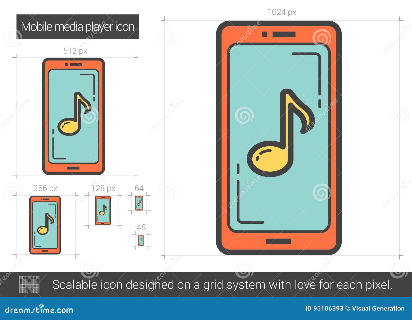Mobile Media Player Line Icon. Stock Vector - Illustration of button ...