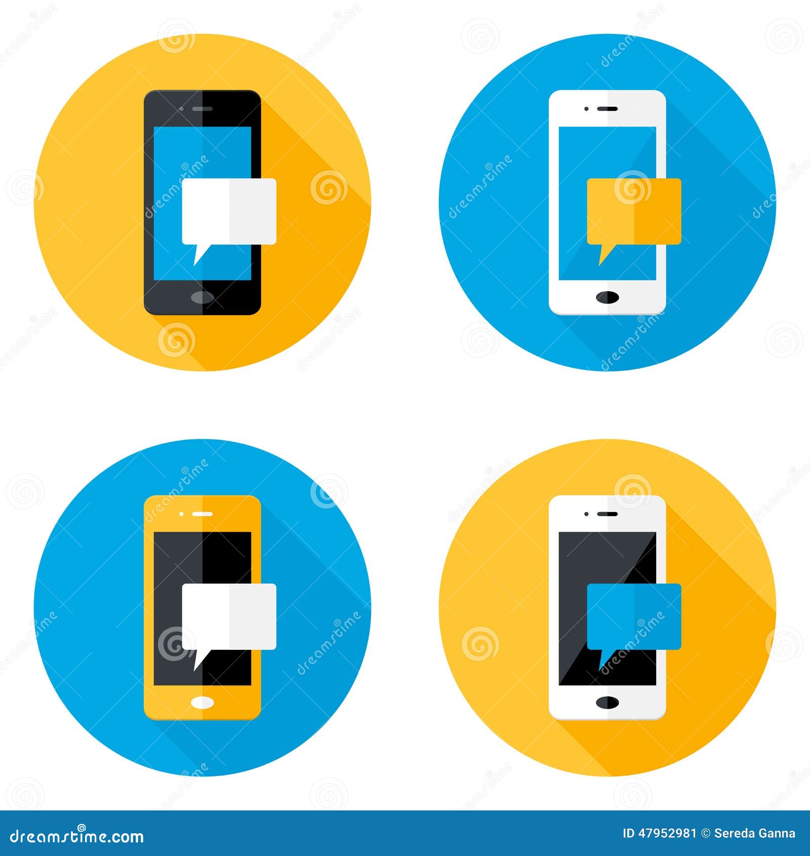 Mobile Message Circle Flat Icons Set Stock Vector - Illustration of ...