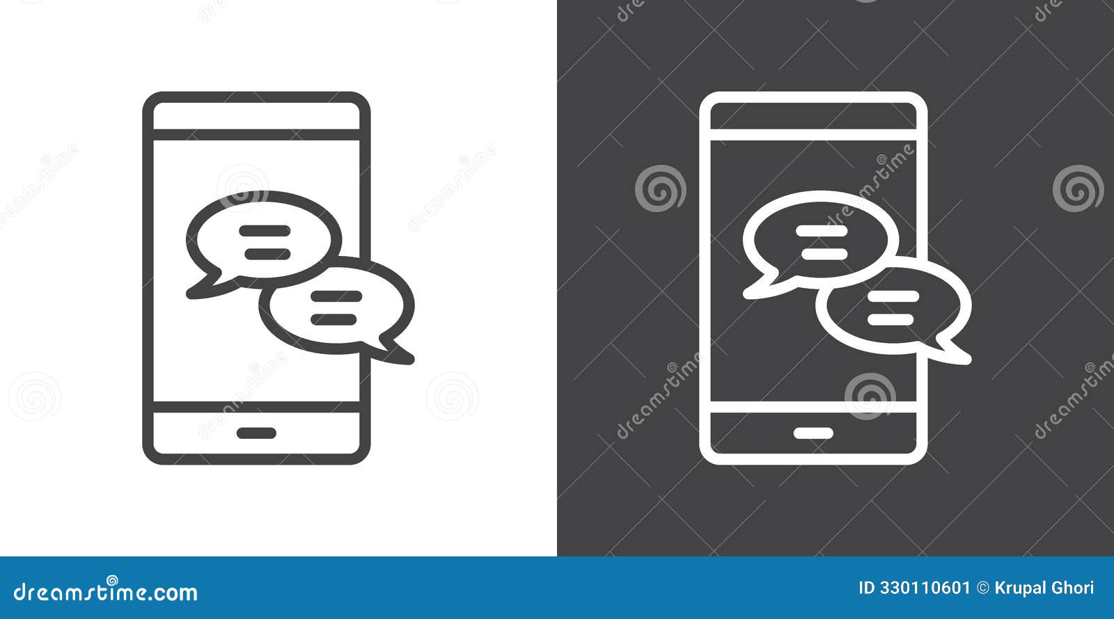Mobile Message Notification Icon Flat Vector Set Outline Stock ...