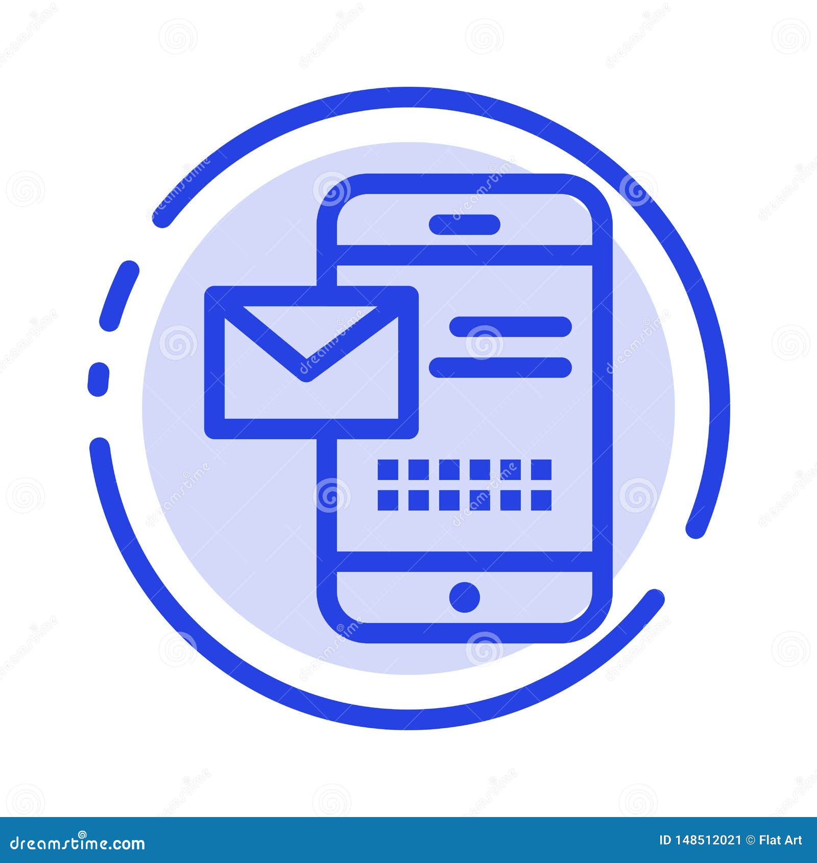 Mobile, Message, Sms, Chat, Receiving Sms Blue Dotted Line Line Icon ...