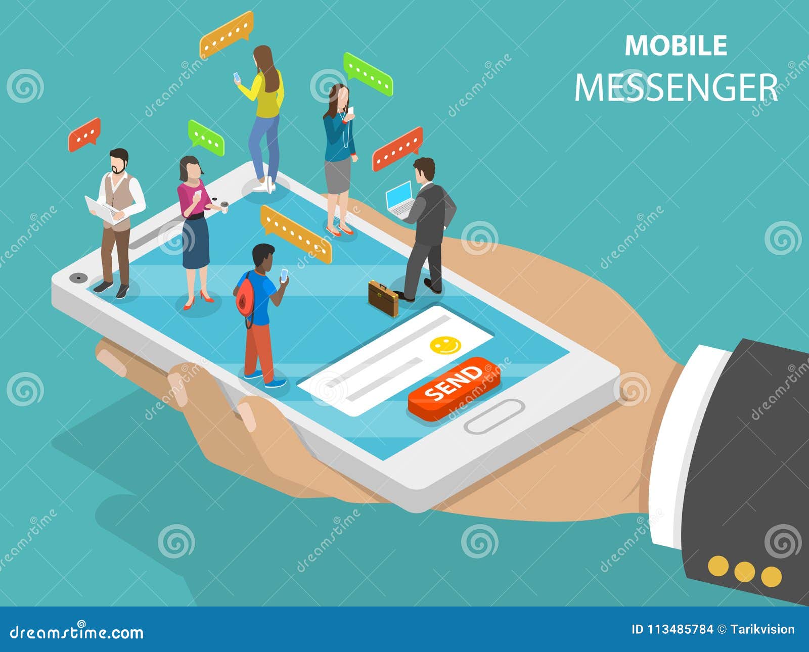 Mobile Messenger Flat Isometric Vector Concept. Stock Vector ...