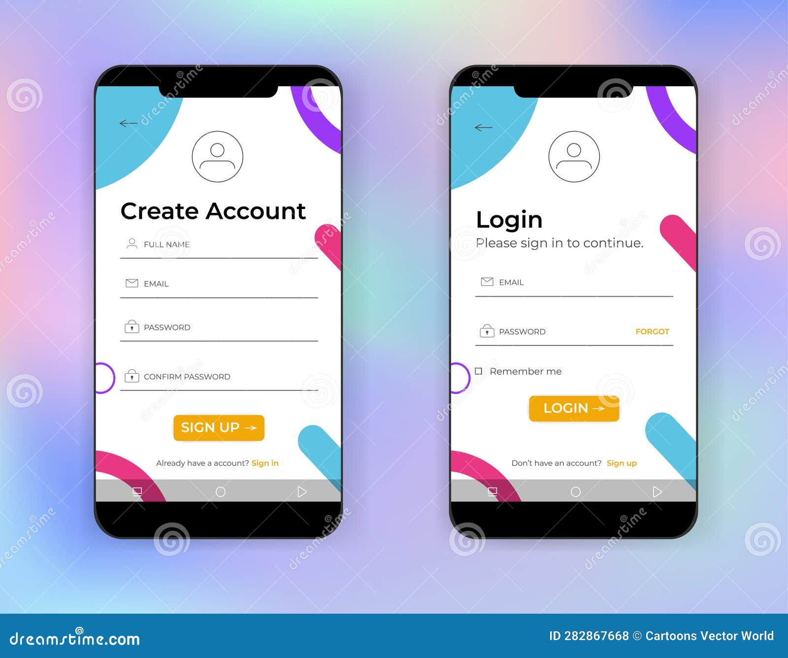 Vector Illustration of Smart Phones Login or Signup Application Mock Up ...