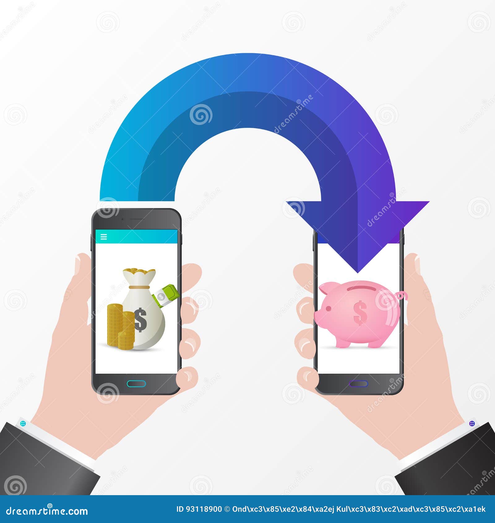 Mobile Money Transfer. Saving Coins Concept Stock Vector - Illustration ...