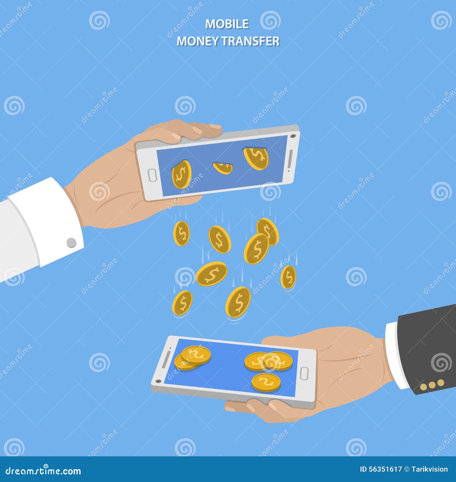 Mobile Money Transfer Vector Concept. The Two Devices Exchange Money ...