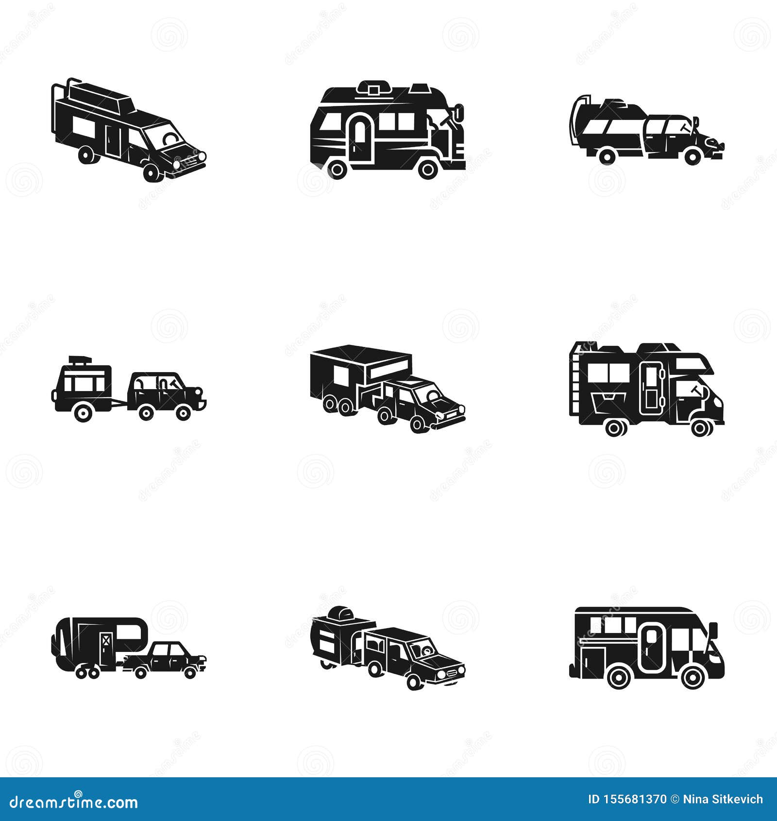 Motorhome Icon. Black Line Web Sign. Flat Style Vector Illustration ...
