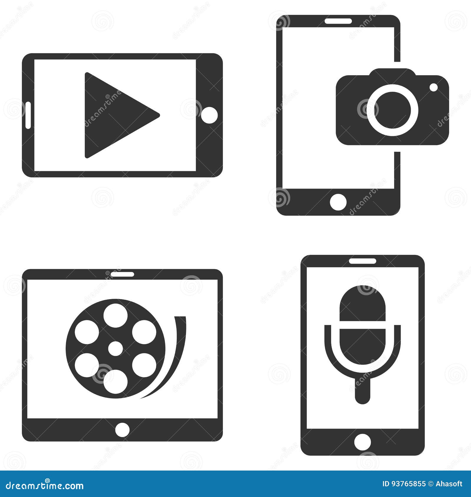 Mobile Multimedia Vector Flat Icon Set Stock Vector - Illustration of ...
