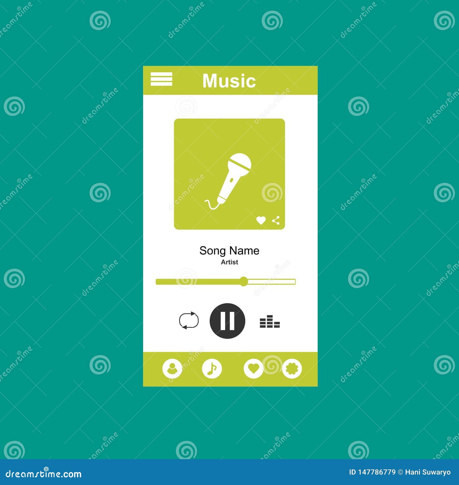 Media Player Application, App Template with Flat Design Style for ...