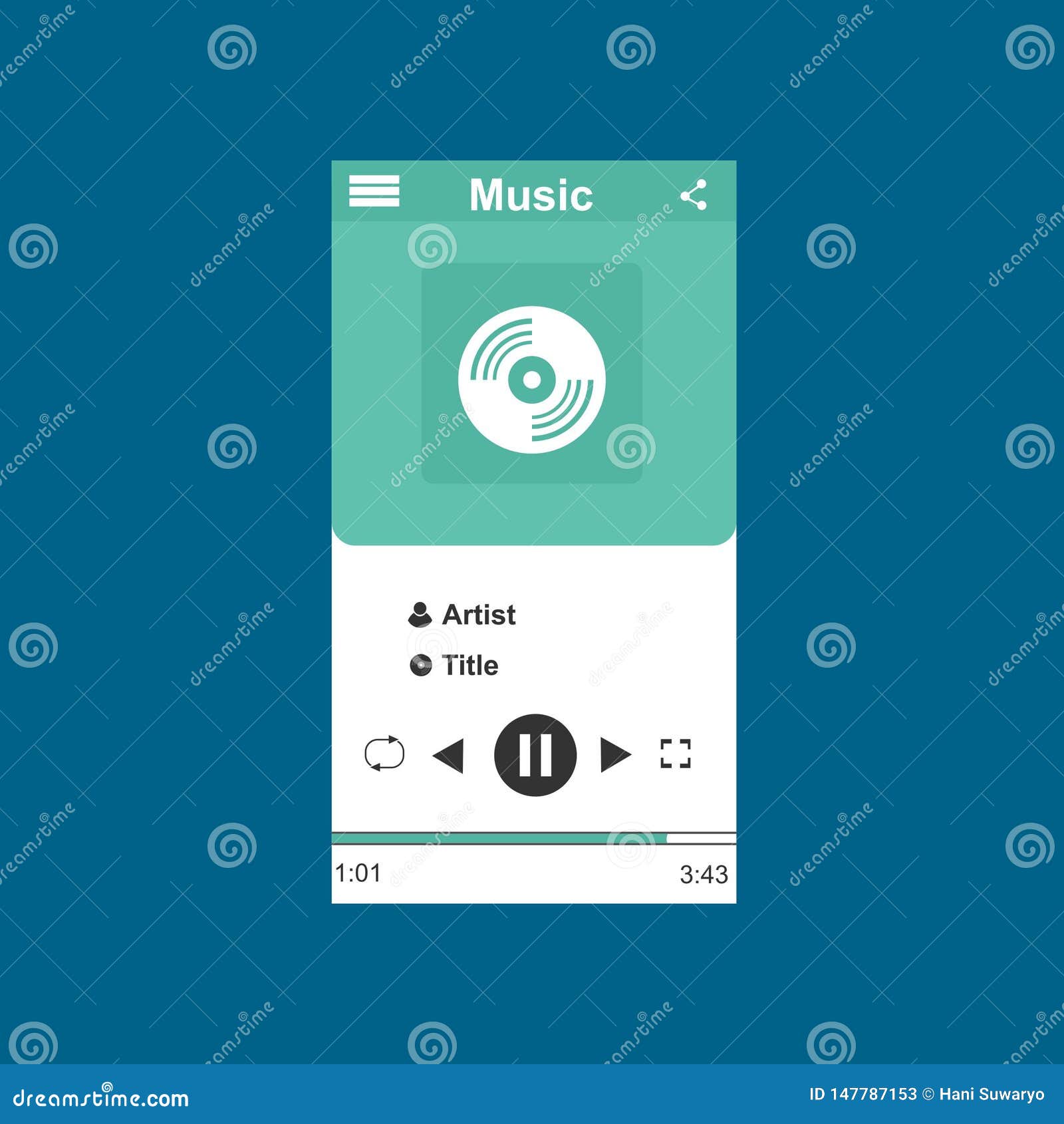 Media Player Application, App Template with Flat Design Style for ...