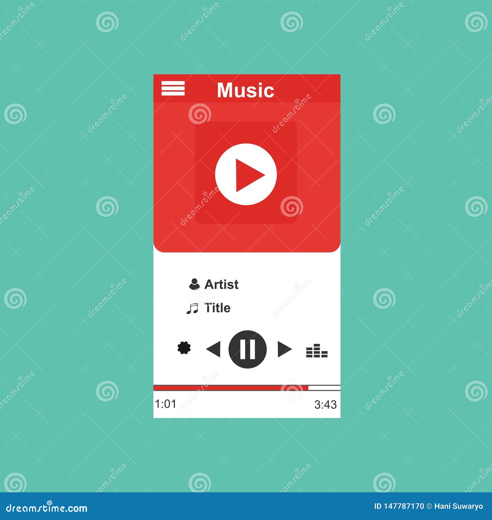Media Player Application, App Template with Flat Design Style for ...