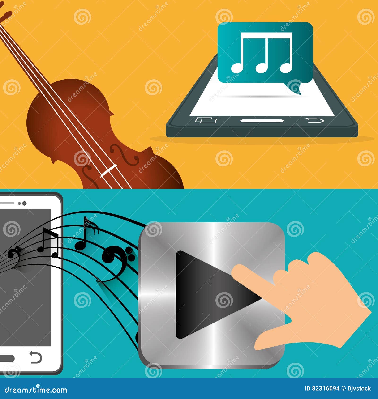 Mobile Music Fiddle and Player Note Banner Stock Illustration ...