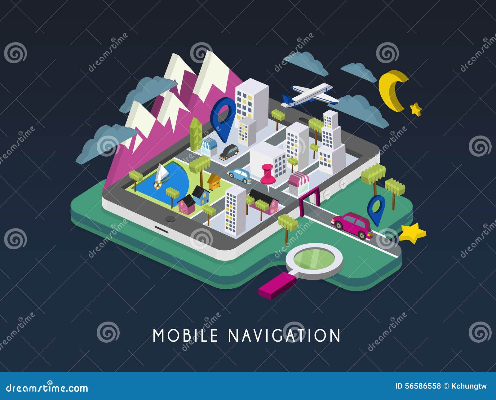 Mobile Navigation Concept 3d Isometric Infographic Stock Vector ...