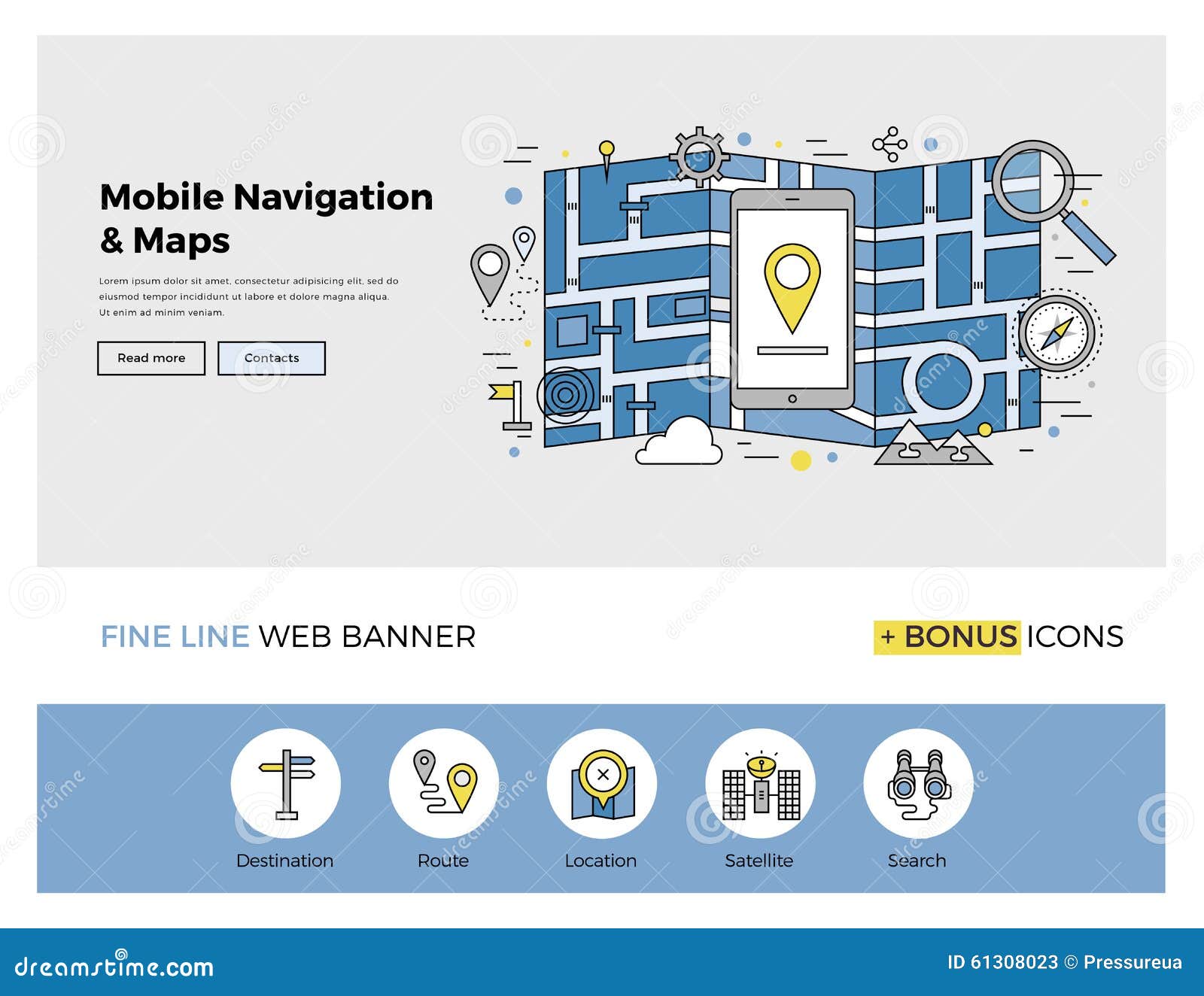 Mobile Navigation Flat Line Banner Stock Vector - Illustration of ...