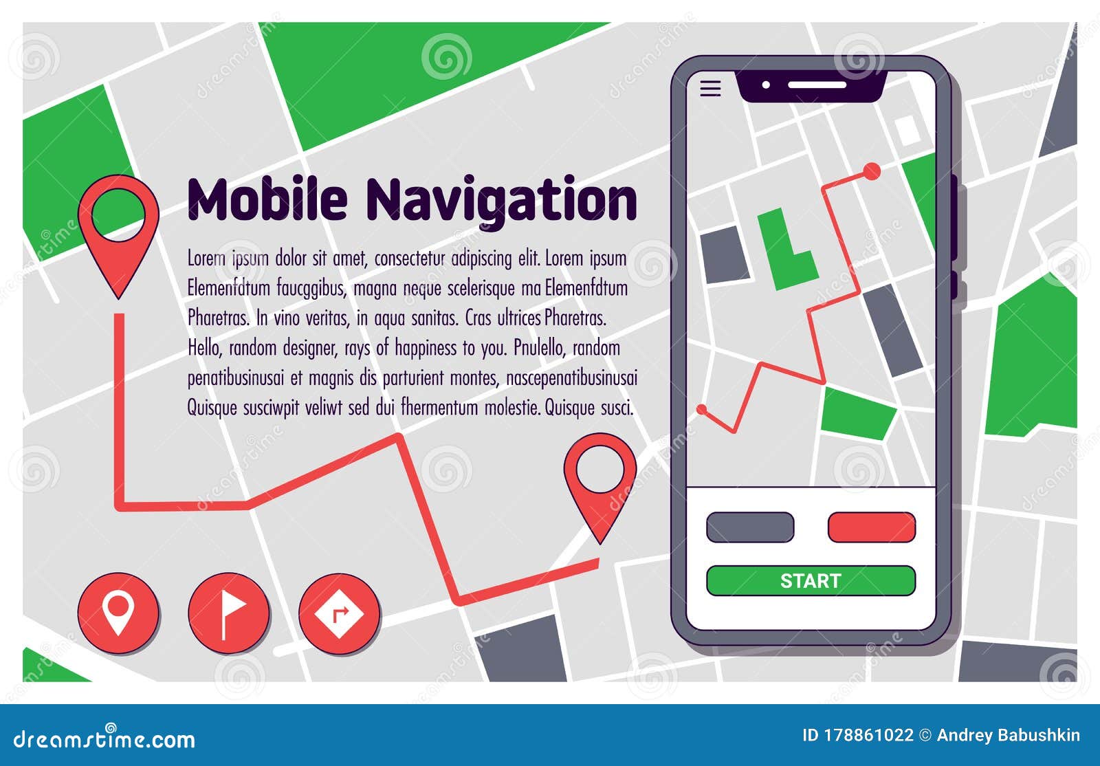 Mobile Navigation Smartphone With Mobile Navigation App On Screen
