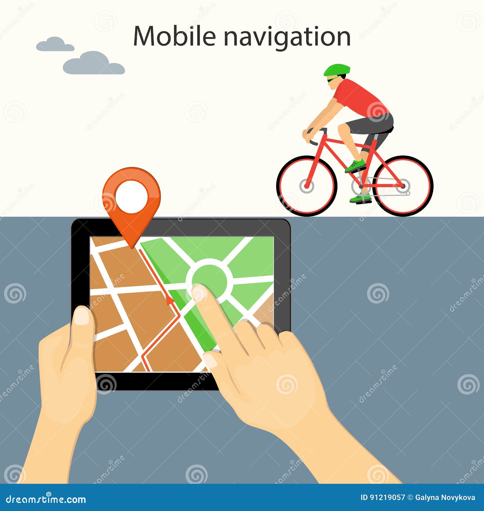 Mobile Navigation on Tablet with Bike Stock Vector - Illustration of ...