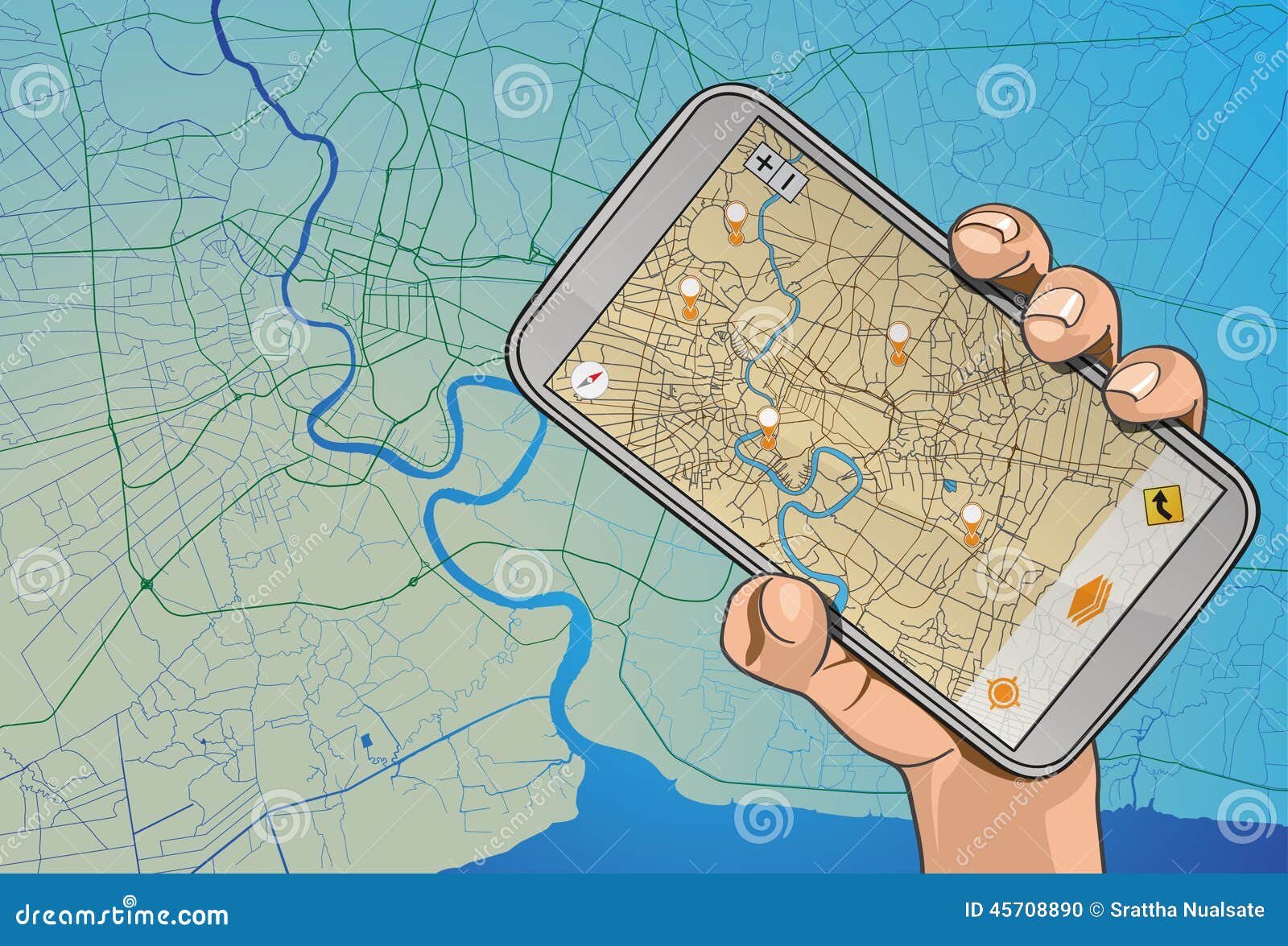 Mobile Navigator on hand stock vector. Illustration of touch - 45708890