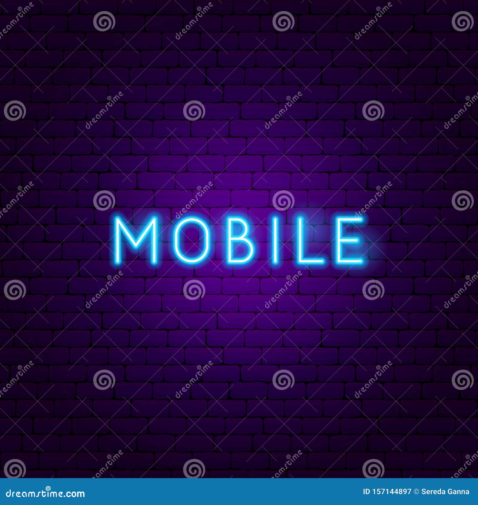 Mobile Neon Text stock vector. Illustration of media - 157144897