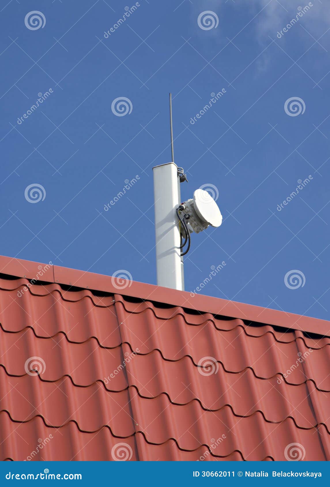Mobile Network Antenna on the Roof with Small Dish Stock Image - Image ...