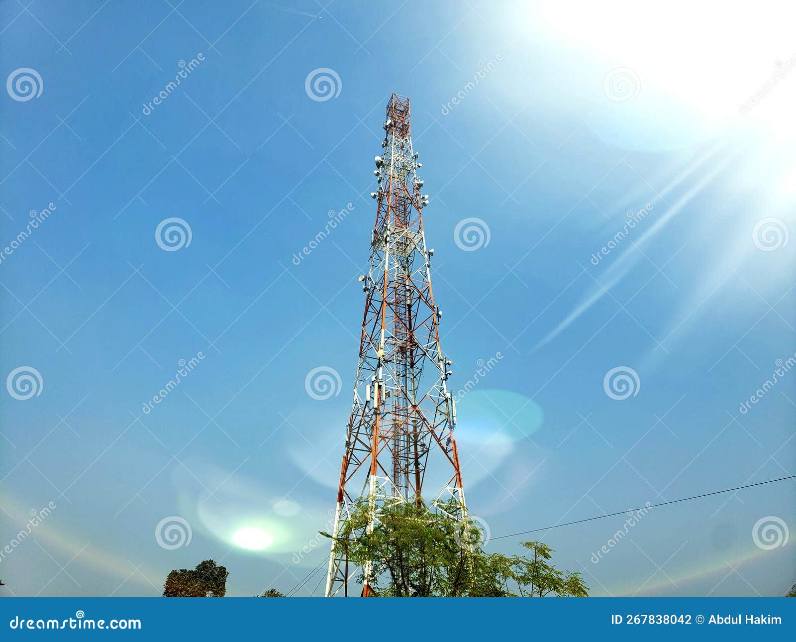 Mobile Network Tower with Light Flare Stock Photo - Image of cellular ...