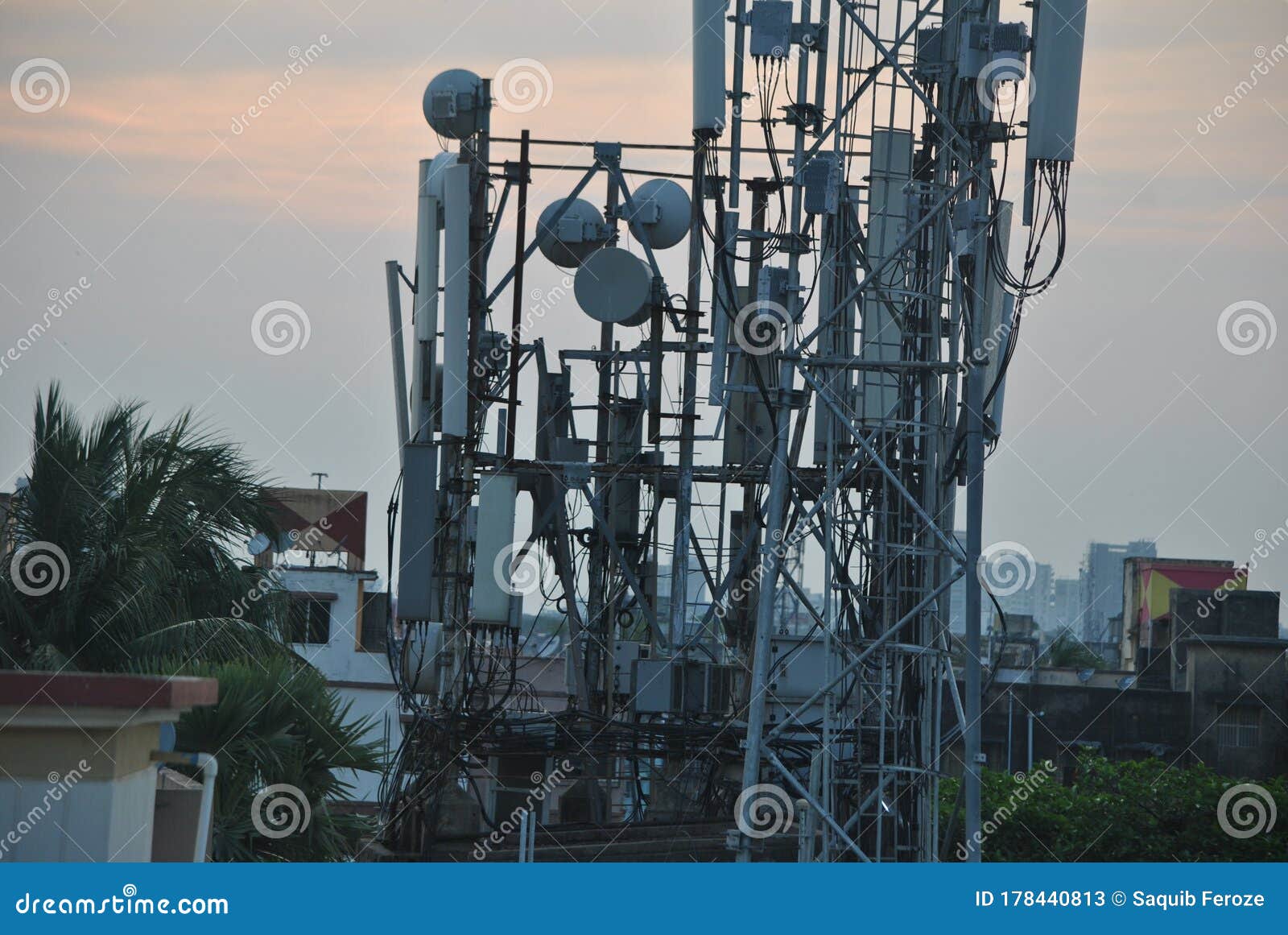 Mobile Network Tower Placed on a Terrace Stock Image - Image of ...