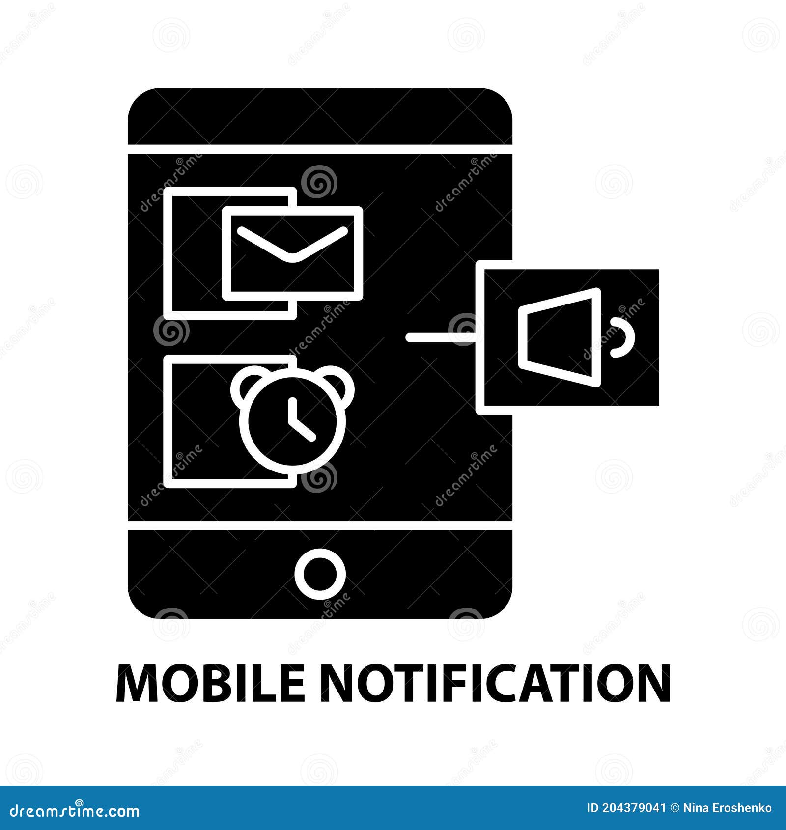 Mobile Notification Icon, Black Vector Sign with Editable Strokes ...