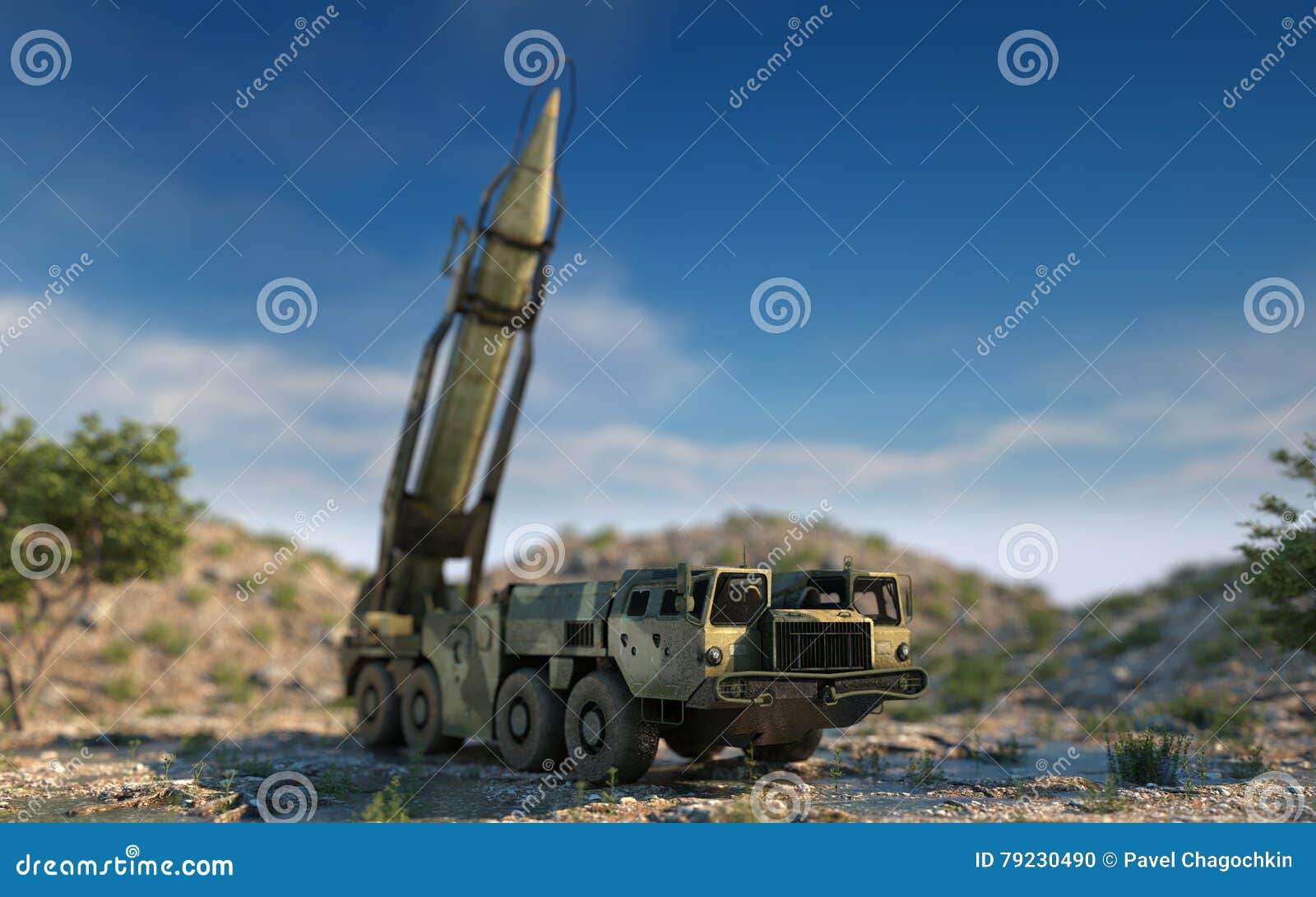 Nuclear Ballistic Rocket, Complex. Launch Rocket, Dust. 3d Rendering ...