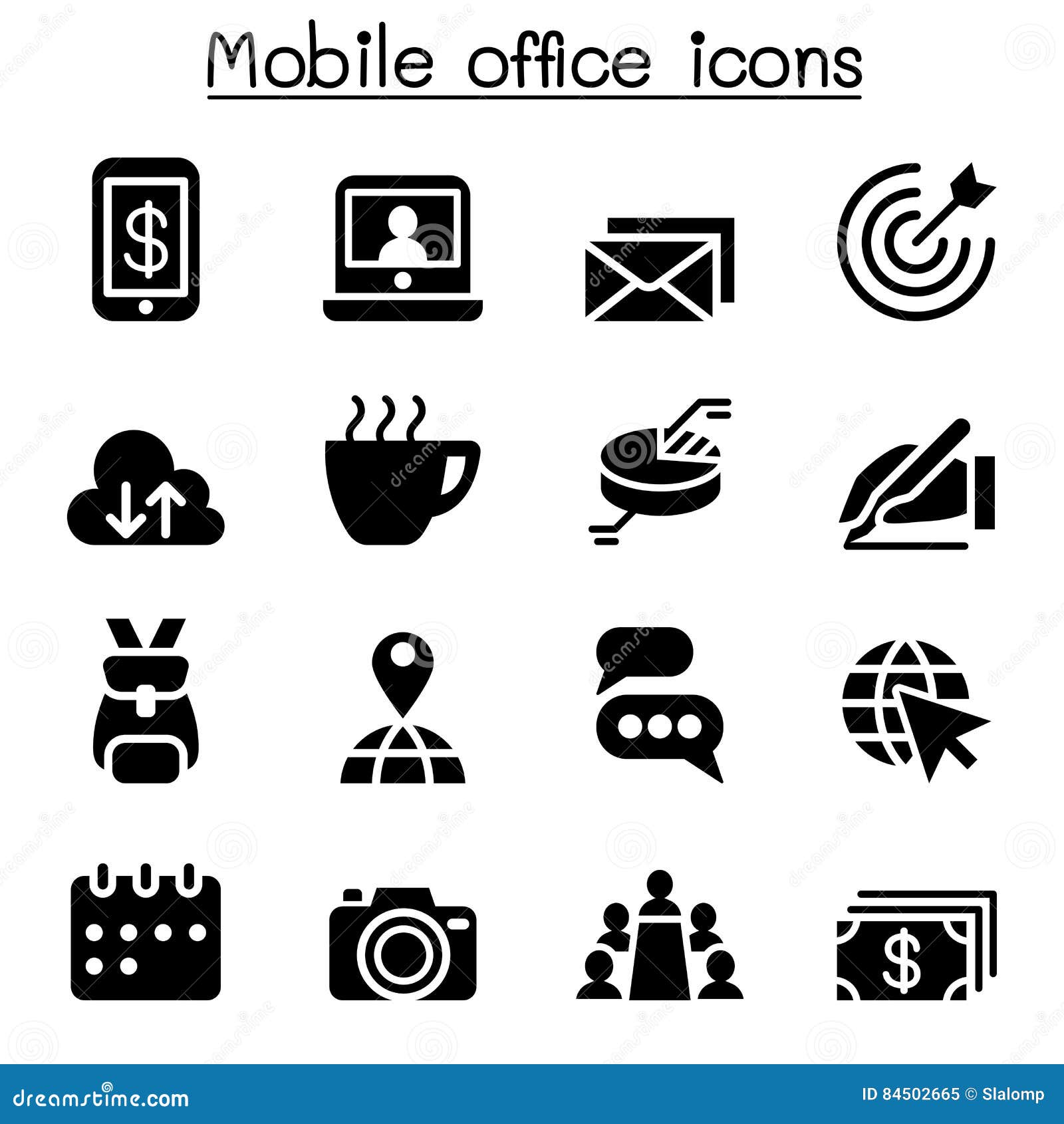 Mobile office icon set stock illustration. Illustration of analysis ...