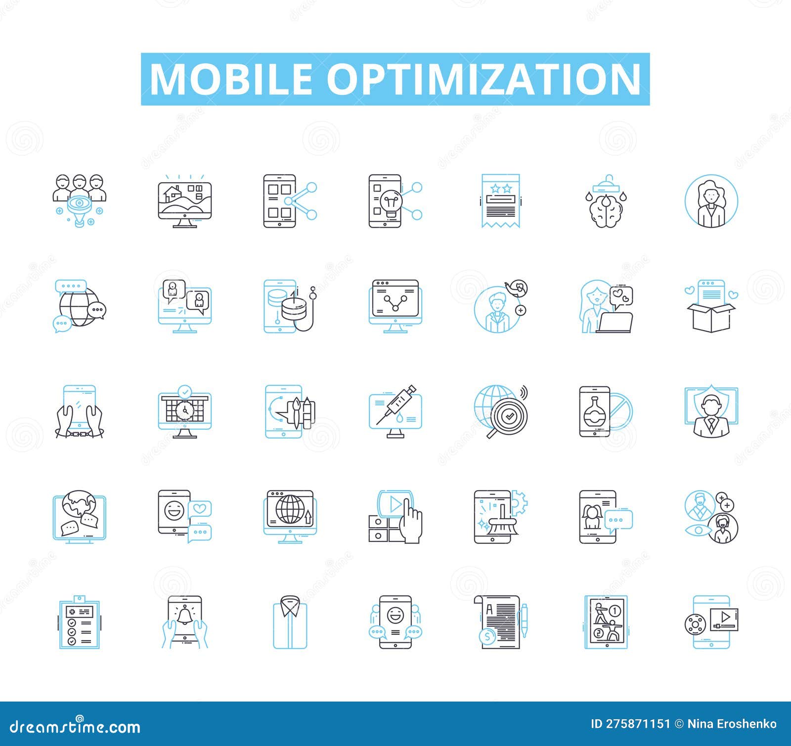 Mobile Optimization Linear Icons Set. Responsiveness, Compatibility ...