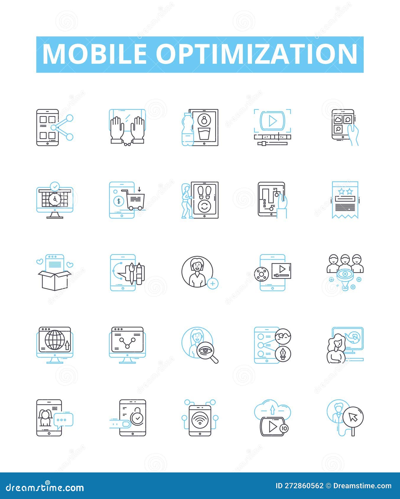Mobile Optimization Vector Line Icons Set. Mobile, Optimization, Responsiveness, Design, Webpage ...