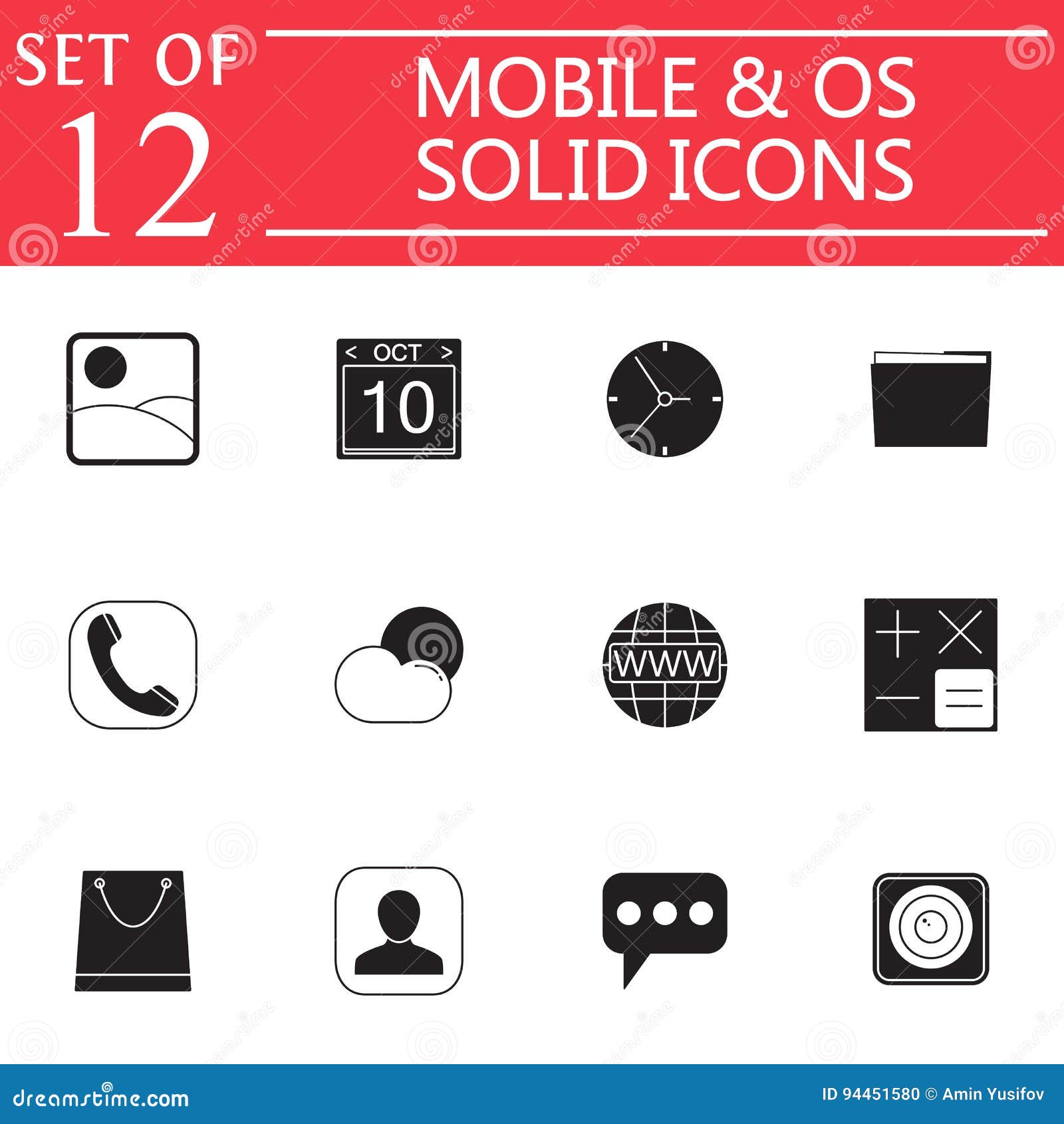 Mobile and OS Solid Icon Set, Symbols Collection Stock Vector ...