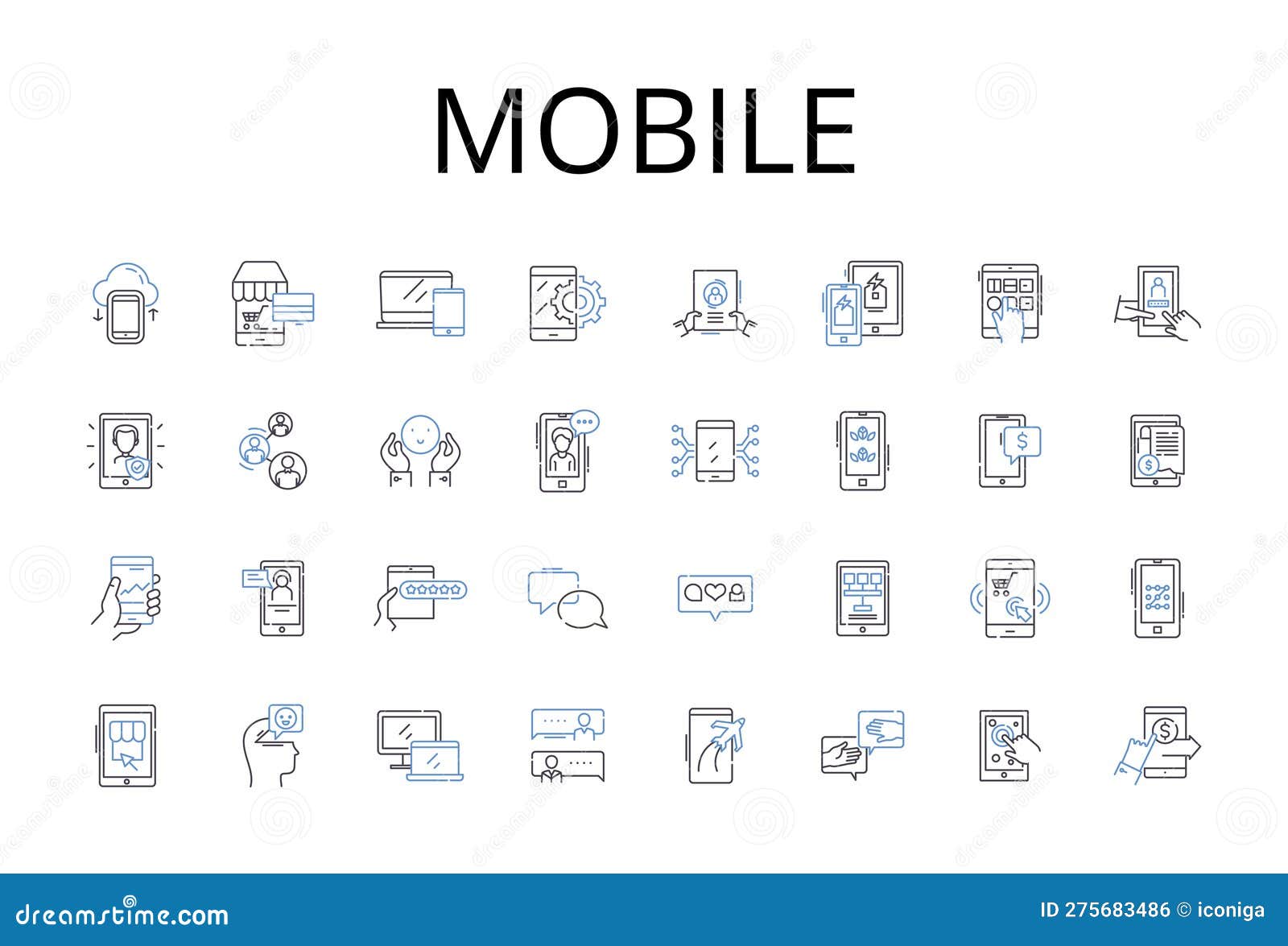 Mobile Line Icons Collection. Cellular, Handheld, Wireless, Portable ...