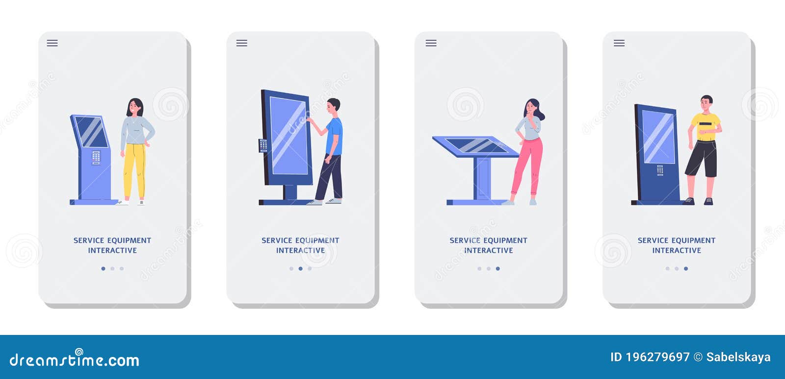 Mobile Pages Set for Service Interactive Equipment Flat Vector ...