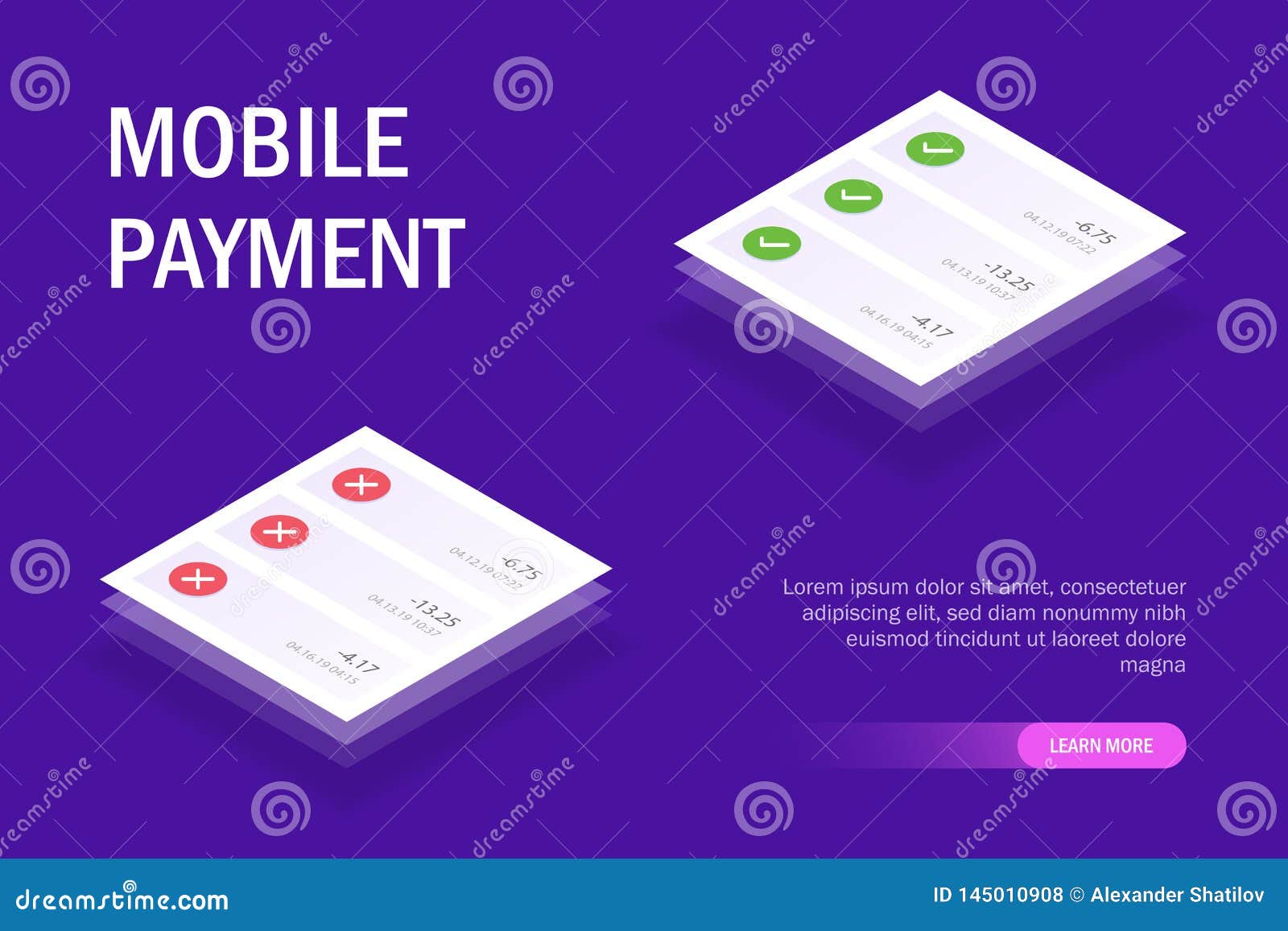 Mobile Payment Concept Mobile Ui. Pop-up Notifications with Successful ...