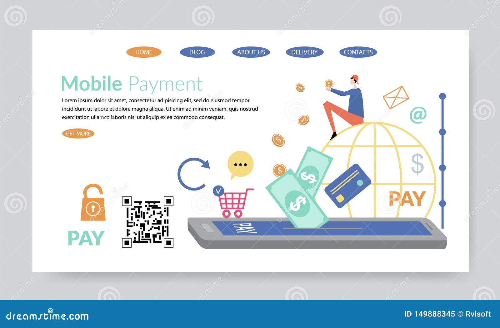 Mobile Payment, Creative Website Template Stock Vector - Illustration ...