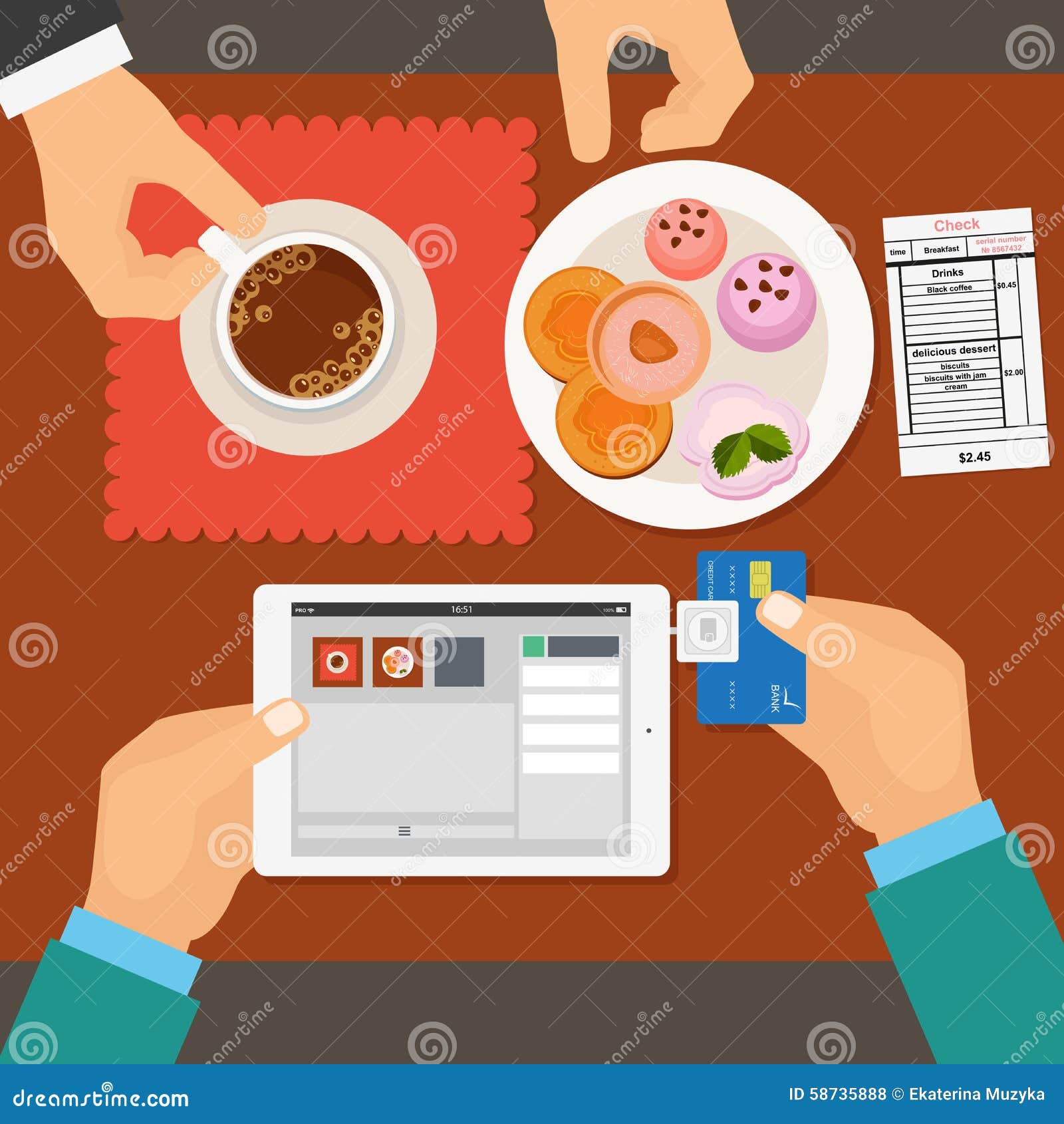 Mobile Payment in Restaurant Using Tablet. Vector Stock Vector ...