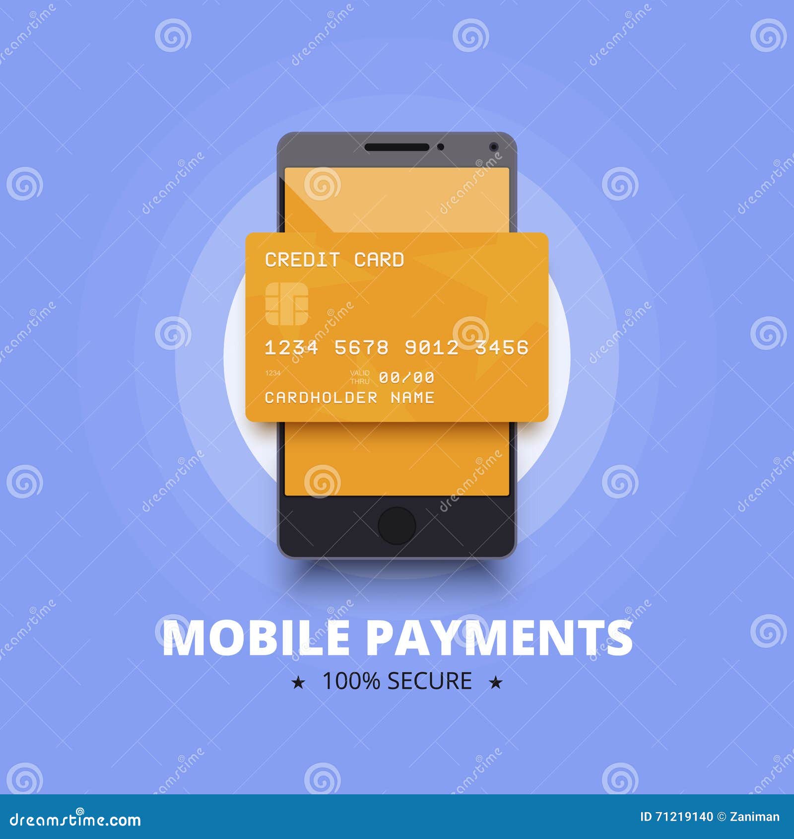 Mobile Payments Illustration with Smartphone and Credit, Debit Card ...