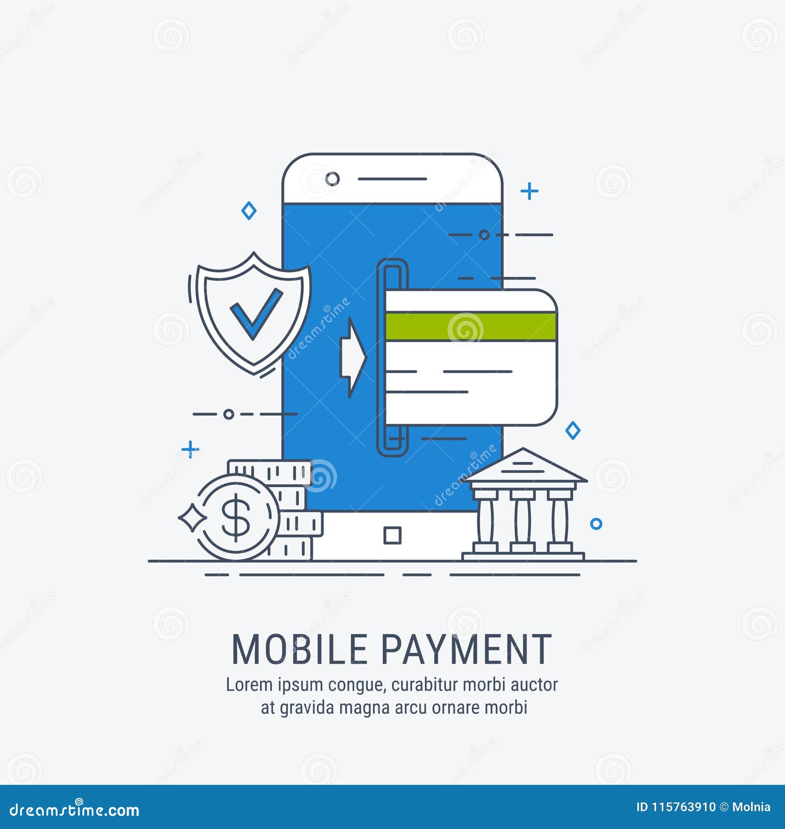 Mobile Payments. Thin Line Modern Vector Illustration. Stock Vector ...