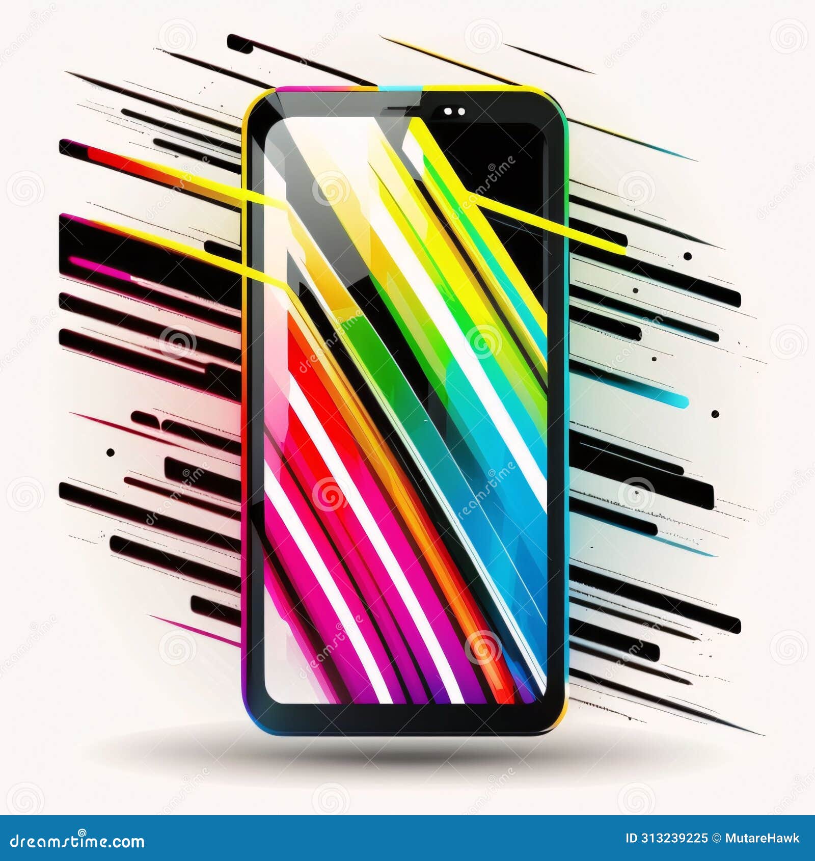 Mobile Phone with Abstract Colorful Lines on White Background. Vector ...