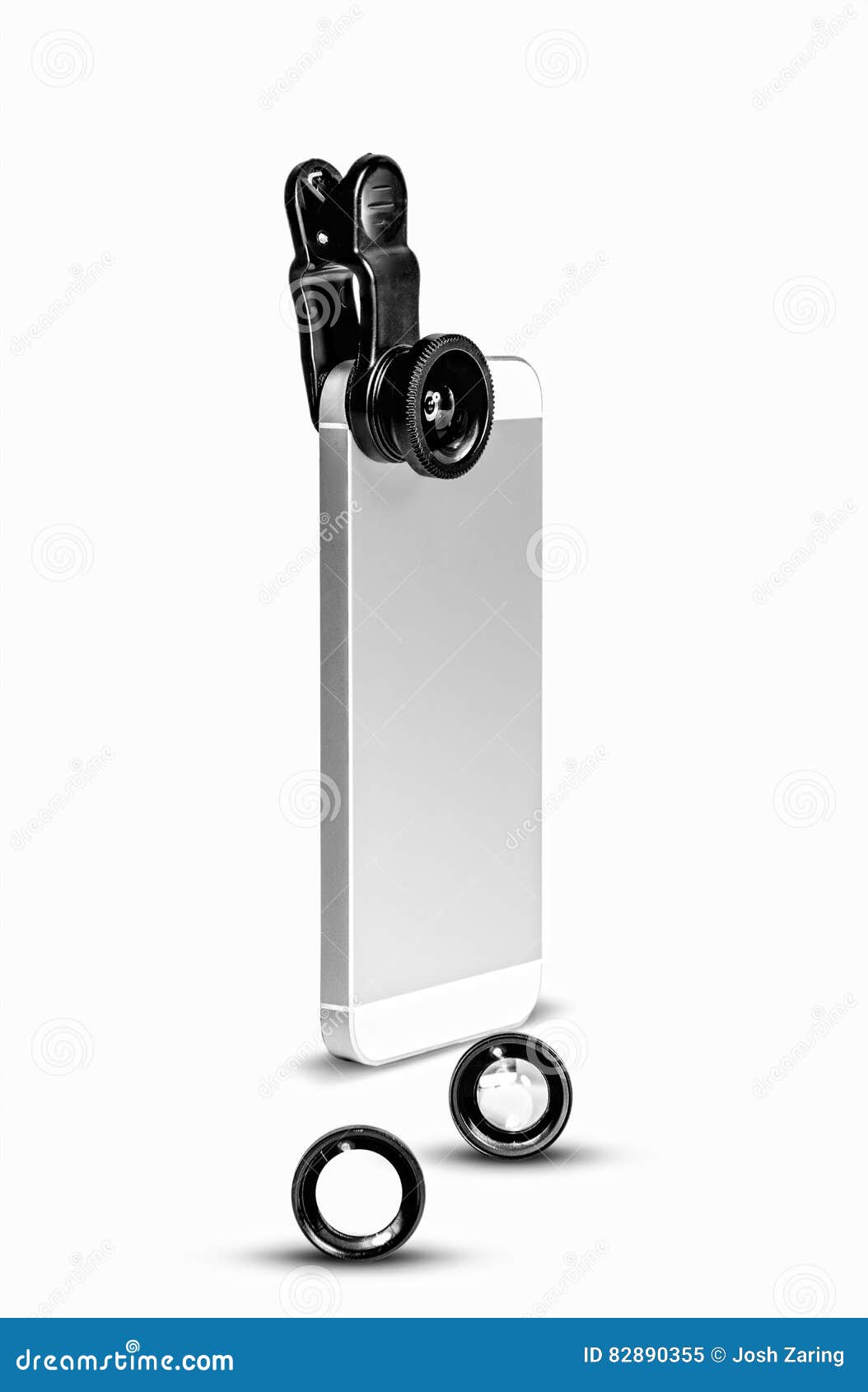 Mobile Phone Angled Vertically with Clip on Photo Camera Lenses Stock ...