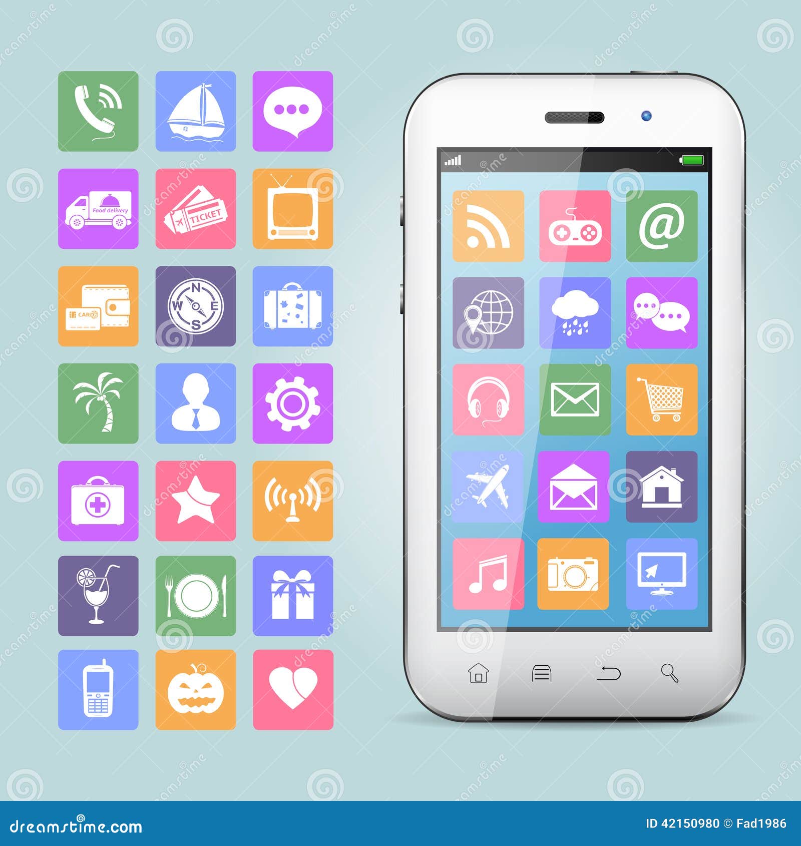 Mobile Phone with App Icons Stock Vector - Illustration of game, camera ...