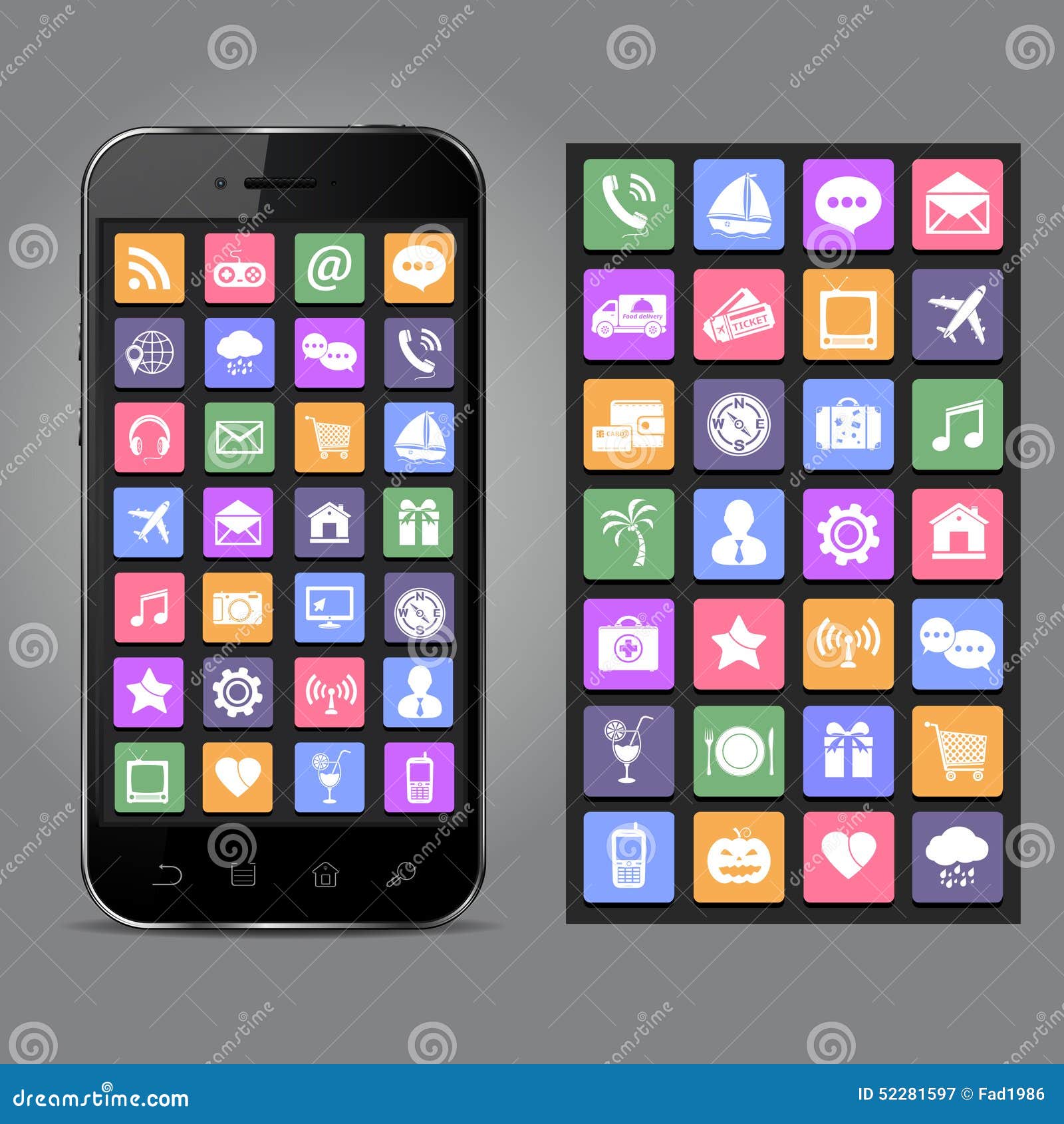 Mobile Phone with Application Icons Stock Vector - Illustration of ...