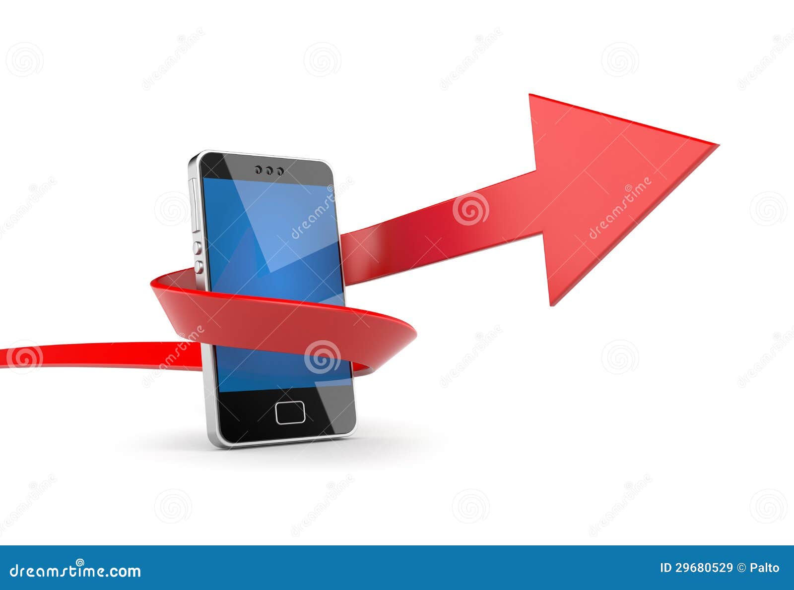 Mobile phone with arrow stock illustration. Illustration of media ...
