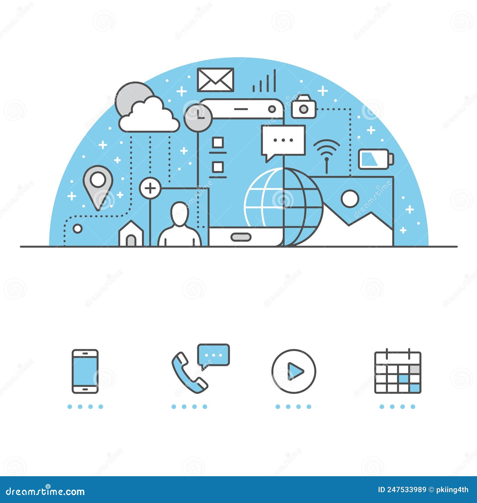 Mobile Phone Banner and Icons with White Background Stock Vector ...